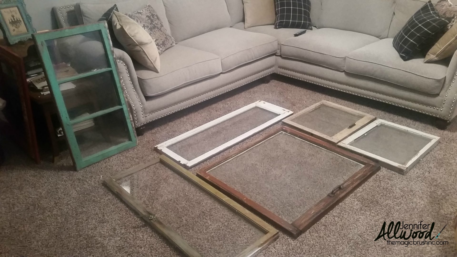 A gallery wall of old windows - design, layout and installation