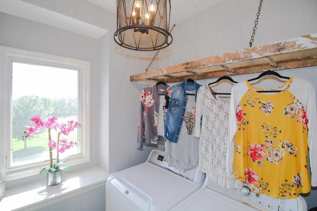 Laundry Room Clothes Hanger Solution from a Repurposed Ladder