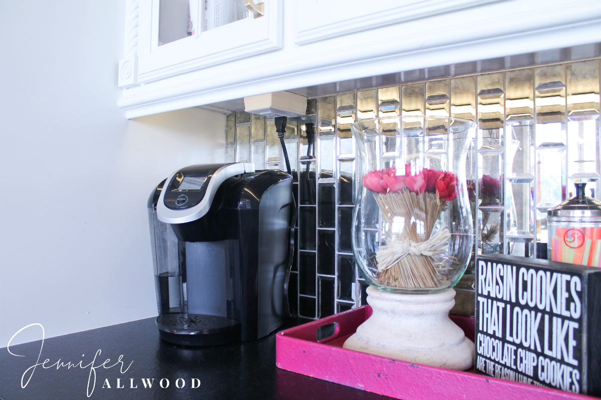 Glam Coffee Bar Makeover with Mirrored Tile | Jennifer Allwood